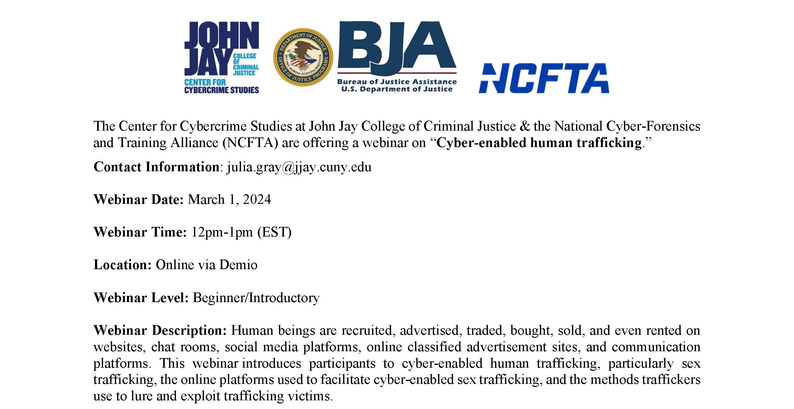 Cyber-enabled human trafficking Webinar - Center for Cybercrime Studies ...