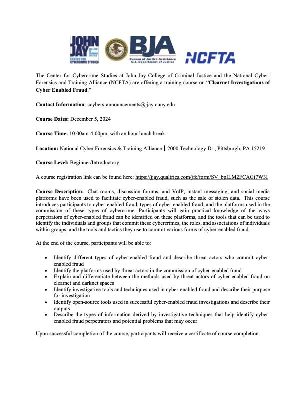 Clearnet Investigations of Cyber-Enabled Fraud Training - Center for ...